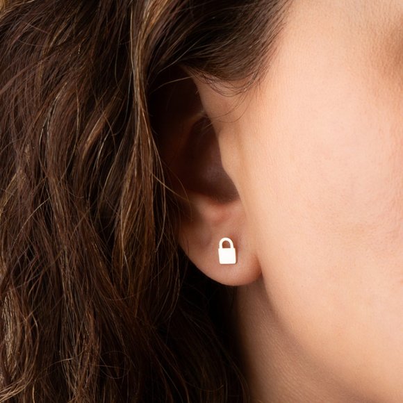 Element Shine | Jewelry | 4k Yellow Gold Mini Small Lock Stud Earrings | Poshmark
